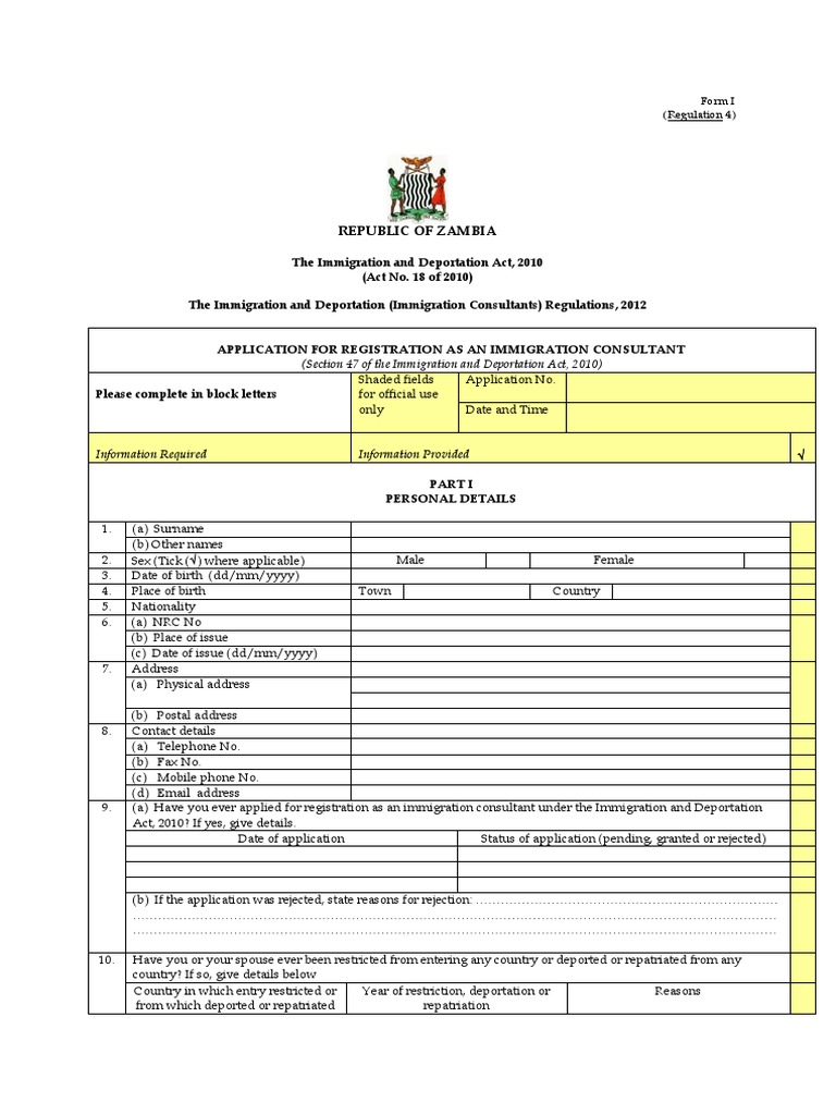 Republic of Zambia: (Section 47 of The Immigration and Deportation Act ...
