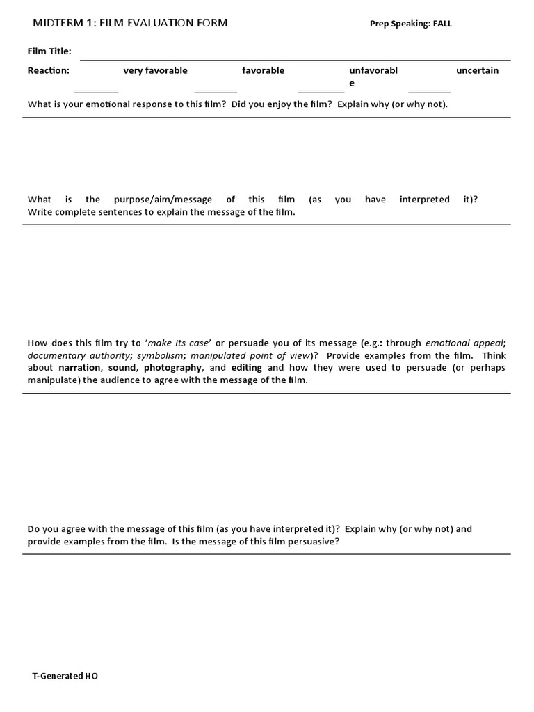 Film Evaluation Form 2 | PDF