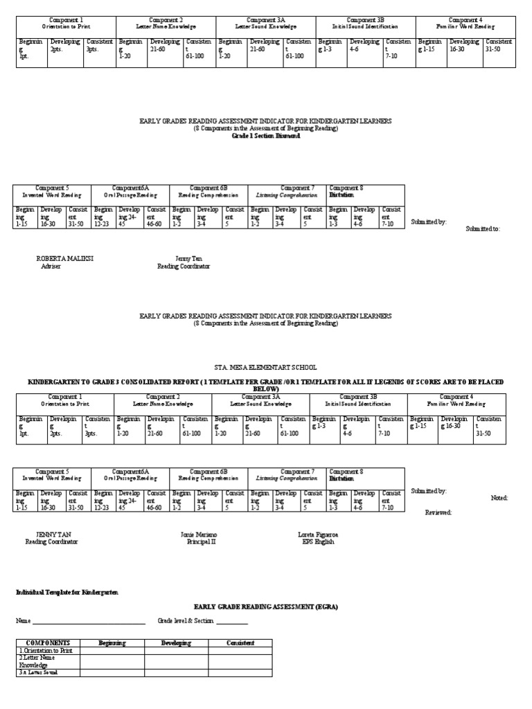 Templates Egra Individualsection School | PDF | Reading Comprehension ...