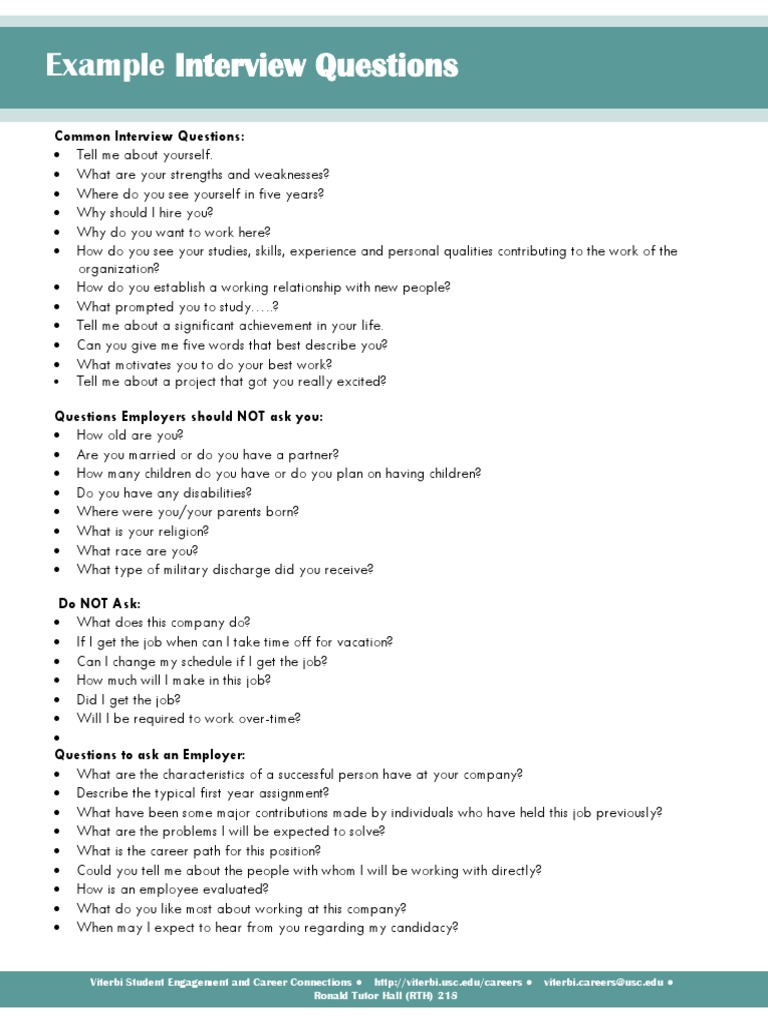 Example Interview Questions3121 | PDF | Employment | Interview