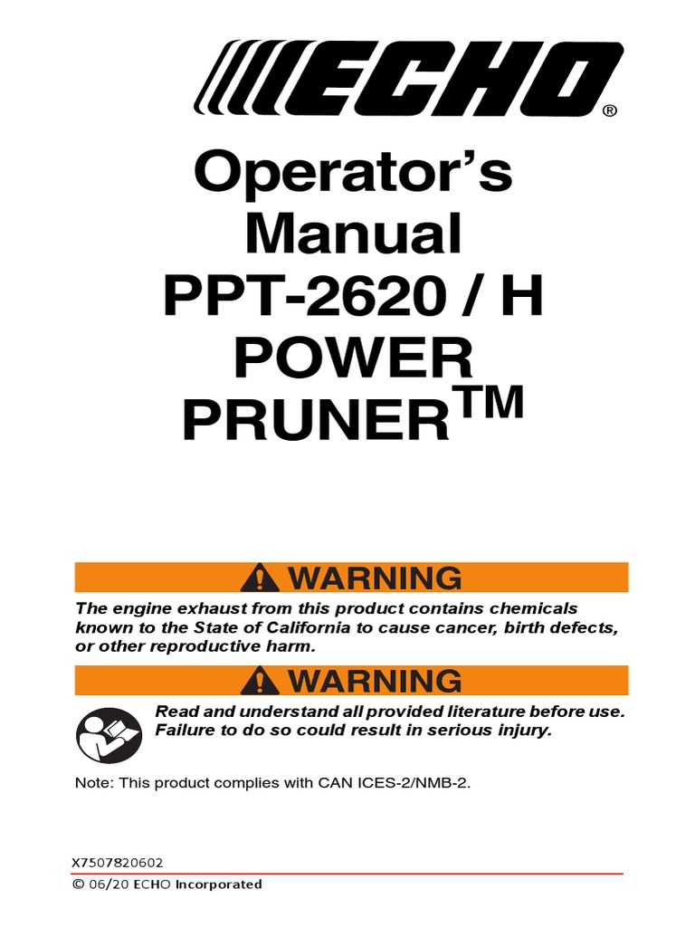 Operator's Manual PPT-2620 / H Power Pruner | PDF | Gasoline | Carburetor