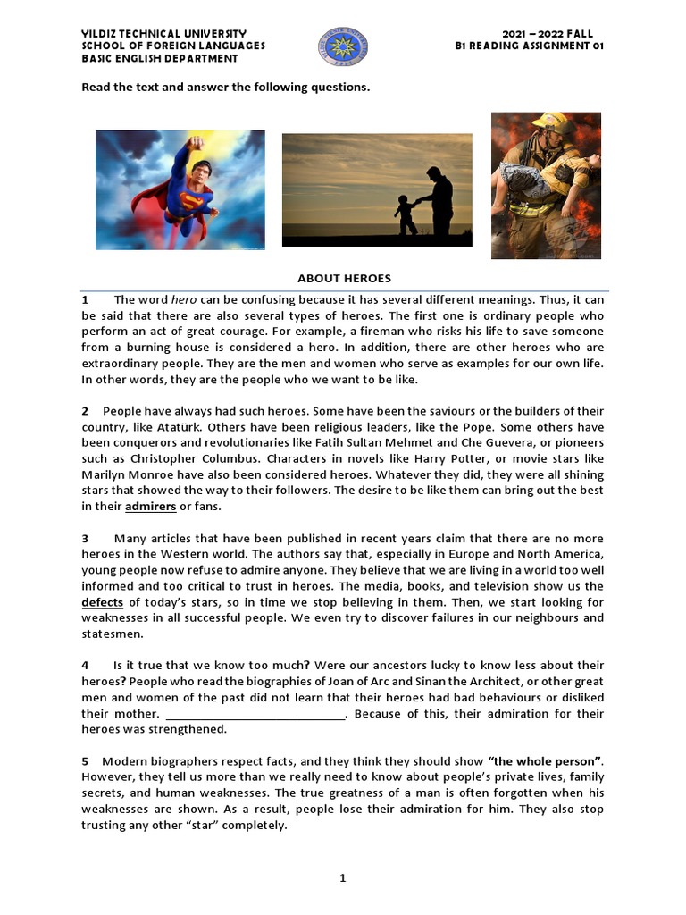 Reading Assignment 1 ANSWER Key | PDF | Hero