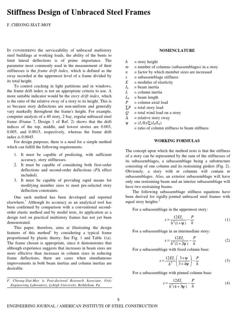 Stiffness Design of Unbraced Steel Frames: h m n s E I I L P P = total ...