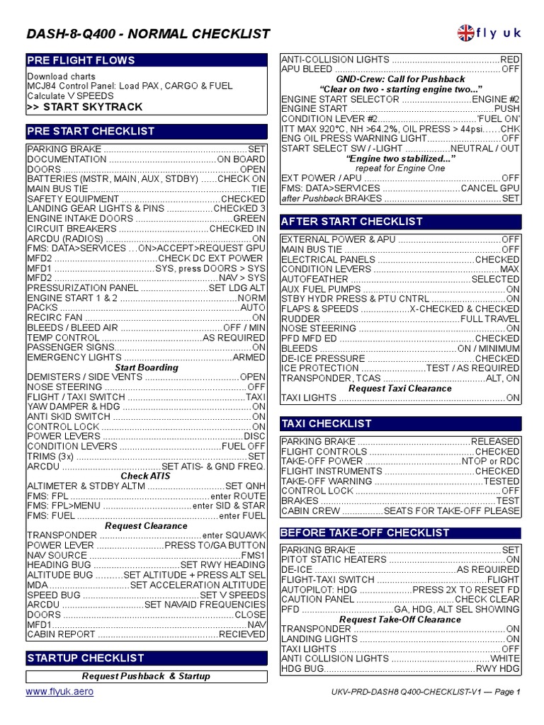 DASH-8 Q400 Normal Checklist | PDF | Transponder (Aeronautics) | Avionics