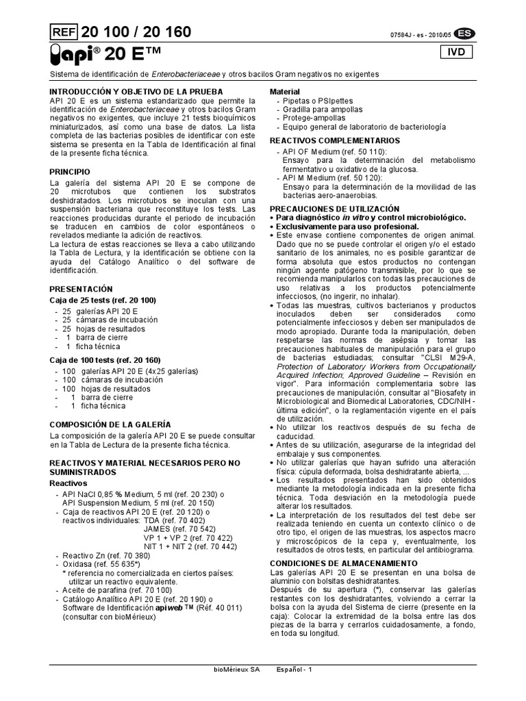 Api 20e FT | PDF | Las bacterias | Microbiología