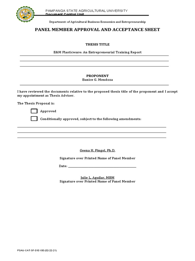 Panel Member Approval and Acceptance Sheet: Thesis Title | PDF | Thesis ...