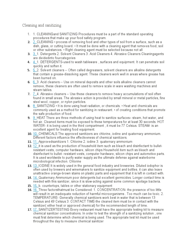 Cleaning And Sanitizing Pdf Disinfectant Industrial Processes