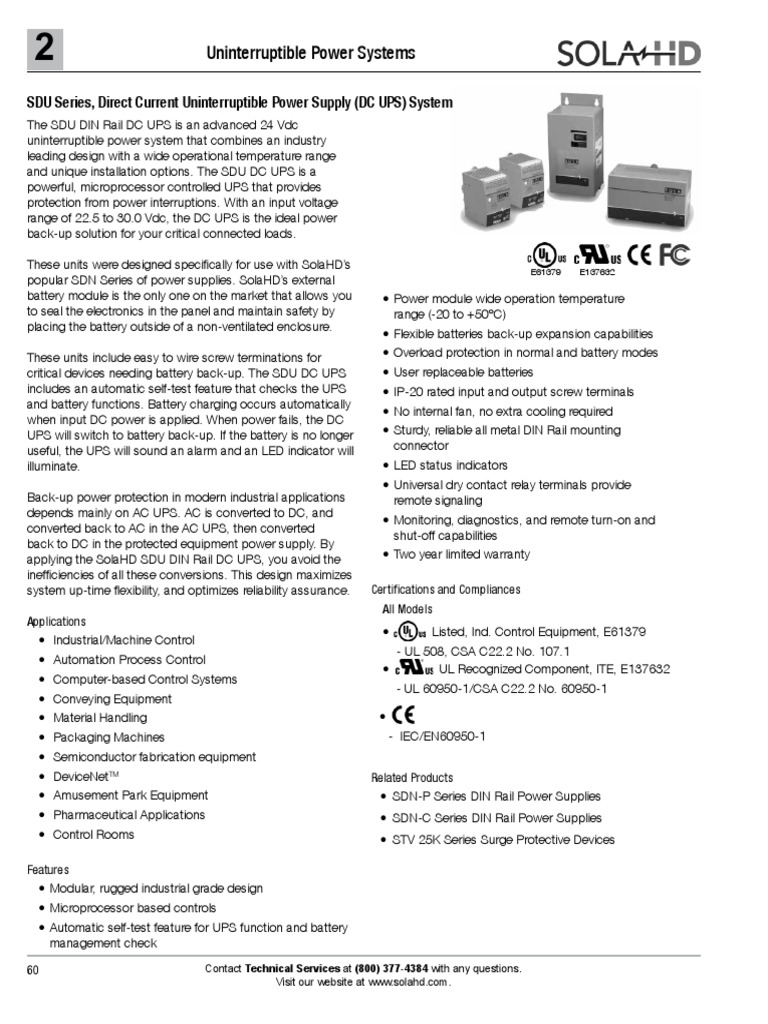 Uninterruptible Power Systems: SDU Series, Direct Current ...