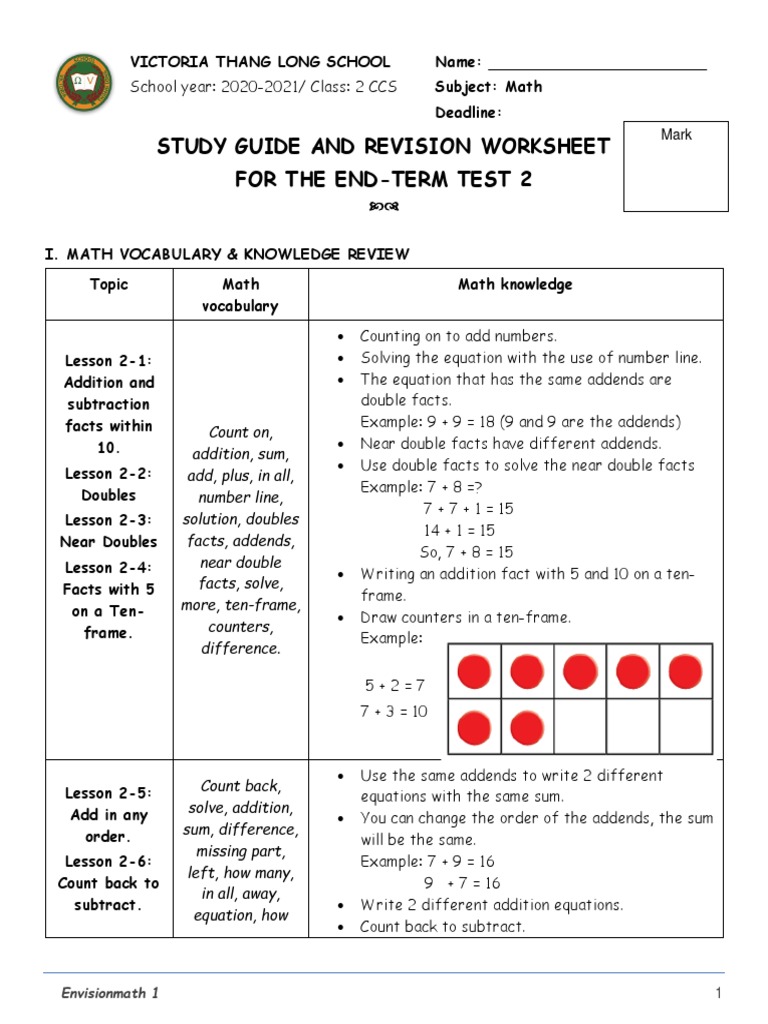 Study Guide and Revision Worksheet For The End-Term Test 2 ...