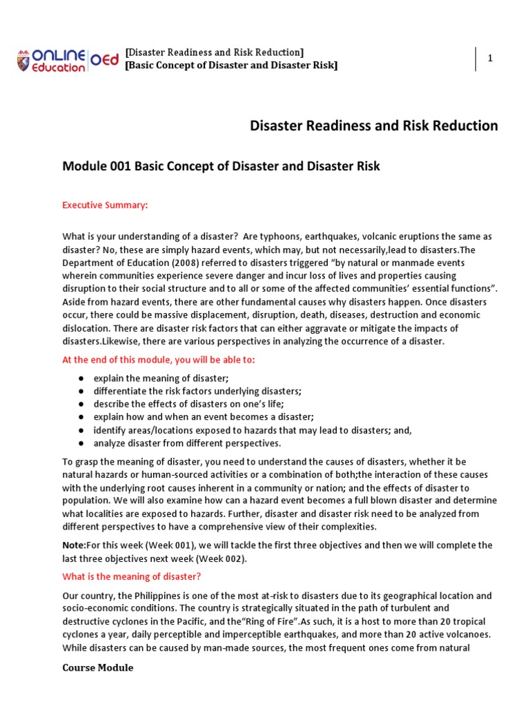 Week 001-Module Basic Concept of Disaster and Disaster Risk 1 ...