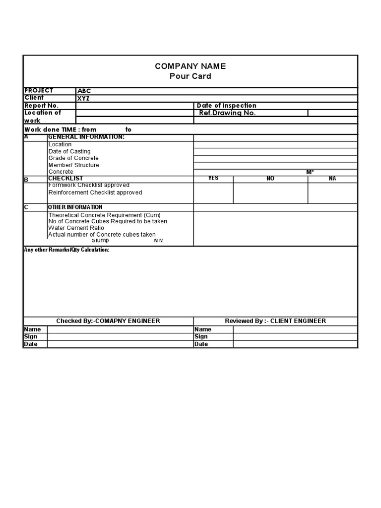 Pour Card Check List | PDF