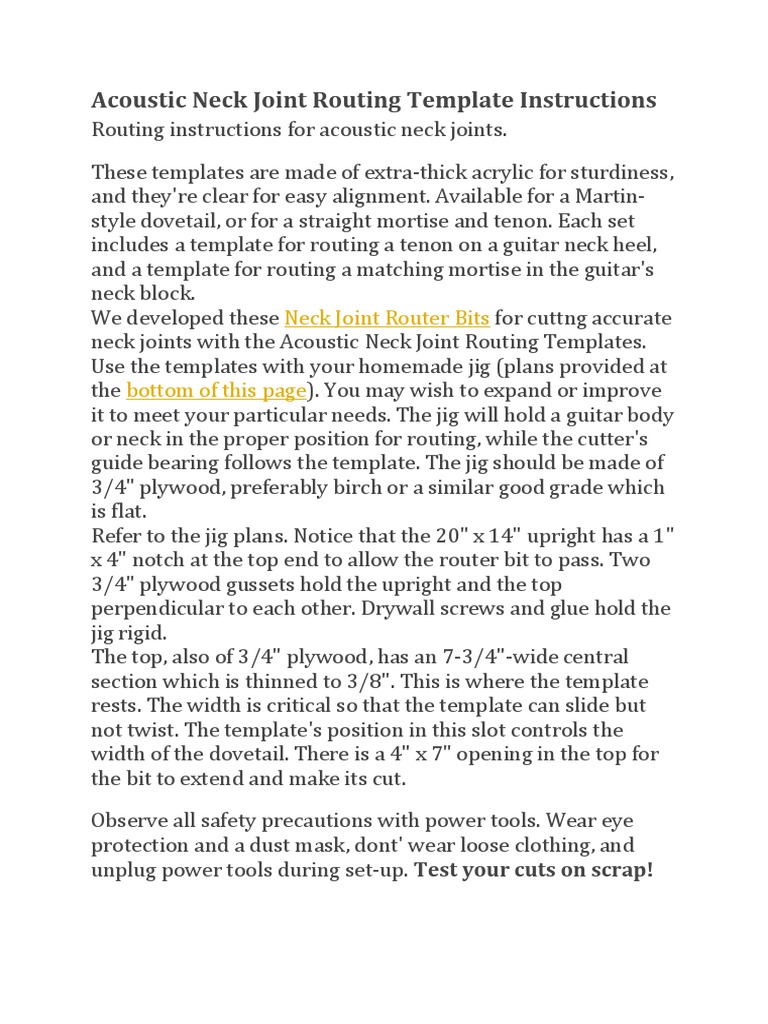 Acoustic Neck Joint Jig Instructions | PDF | Guitars | Manufactured Goods