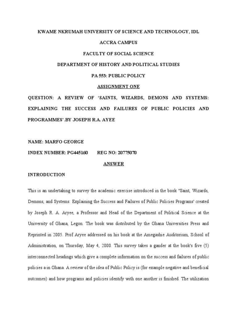 Public Policy Assignment One | PDF | Policy | Governance