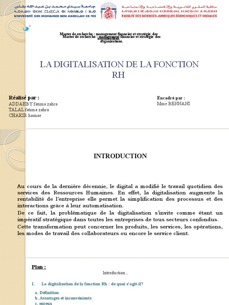 La Digitalisation de Fonctin RH | PDF | Gestion des ressources humaines ...