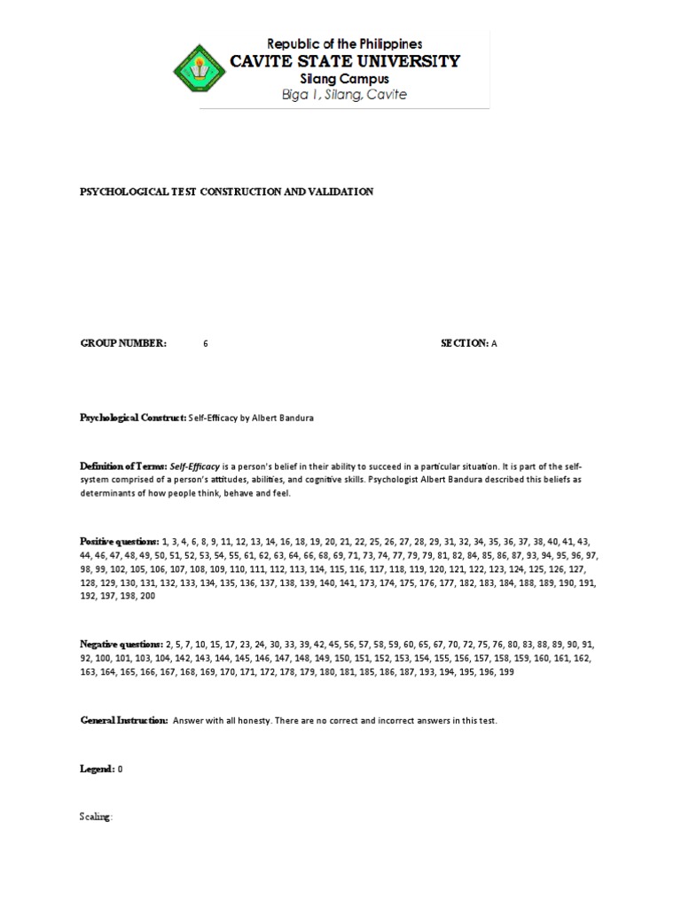 PSYCHOLOGICAL TEST CONSTRUCTION AND VALIDATION (grp6) | PDF | Self ...