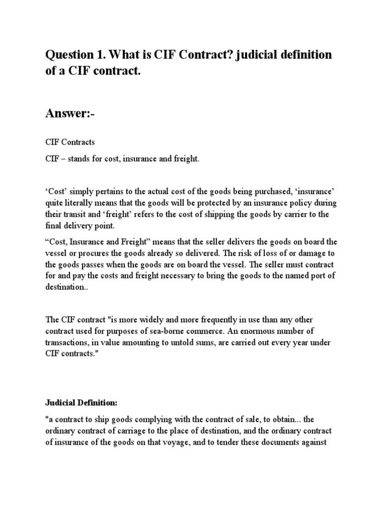 Question 1. What Is CIF Contract? Judicial Definition of A CIF Contract ...