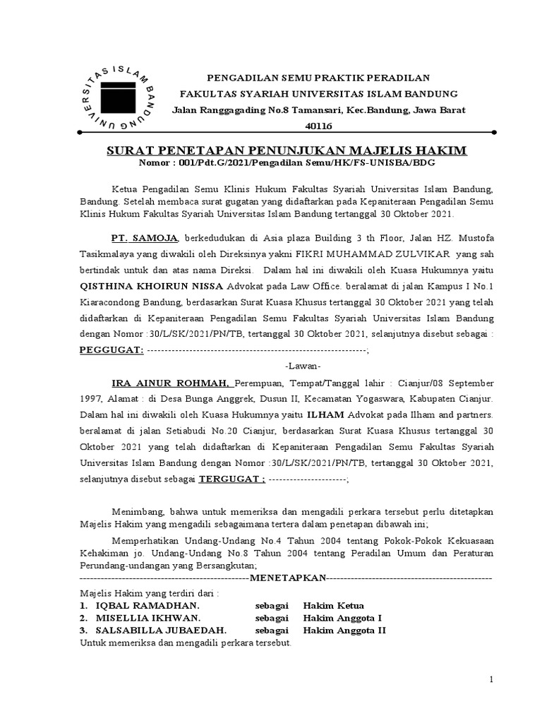 Surat Penetapan Penunjukan Majelis Hakim | PDF Surat Penetapan Penunjukan Majelis Hakim | PDF