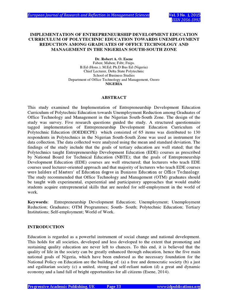 Implementation of Entrepreneurship Development Education | PDF ...