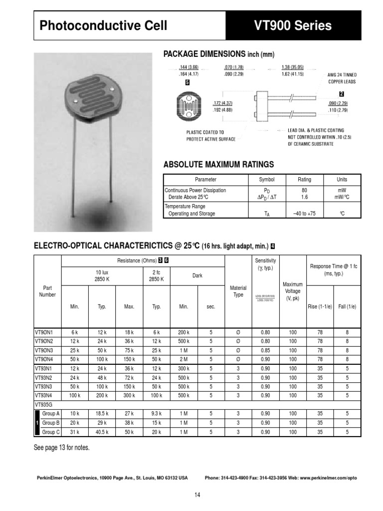 Photoconductive Cell: VT900 Series | PDF | Electrical Equipment ...