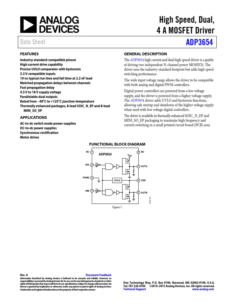 High Speed, Dual, 4 A MOSFET Driver: Data Sheet | PDF | Capacitor | Mosfet