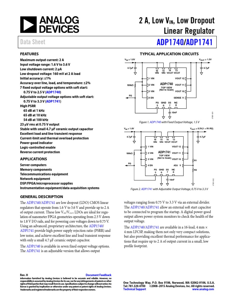 ADP1740 ADP1741: 2 A, Low V, Low Dropout Linear Regulator | PDF ...