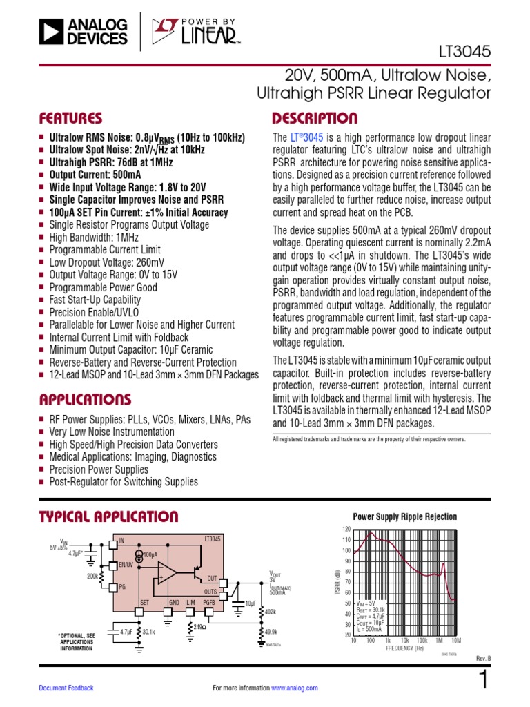 Features Description: LT3045 20V, 500ma, Ultralow Noise, Ultrahigh PSRR Linear Regulator | PDF ...