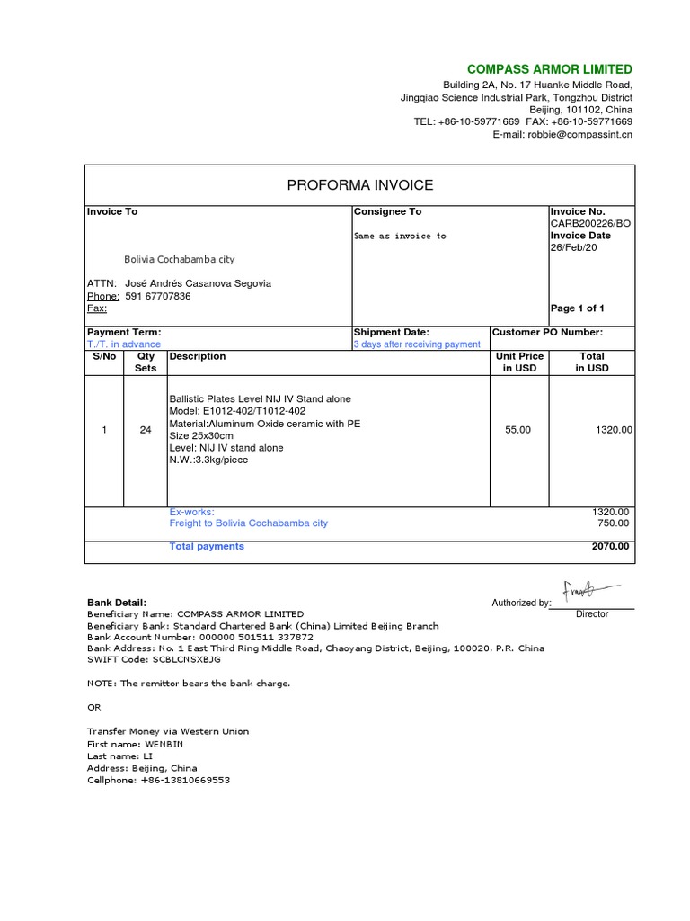 Proforma Invoice: Invoice To Consignee To Invoice No. Invoice Date | PDF | Financial Services ...