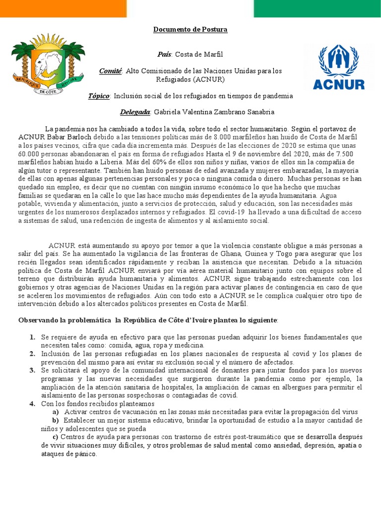 Documento de Postura | PDF | Alto Comisionado de las Naciones Unidas ...