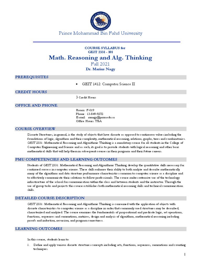 Math. Reasoning and Alg. Thinking: Prince Mohammad Bin Fahd University ...