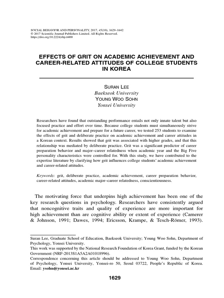 Effects of Grit On Academic Ac | PDF | Grit (Personality Trait) | Goal