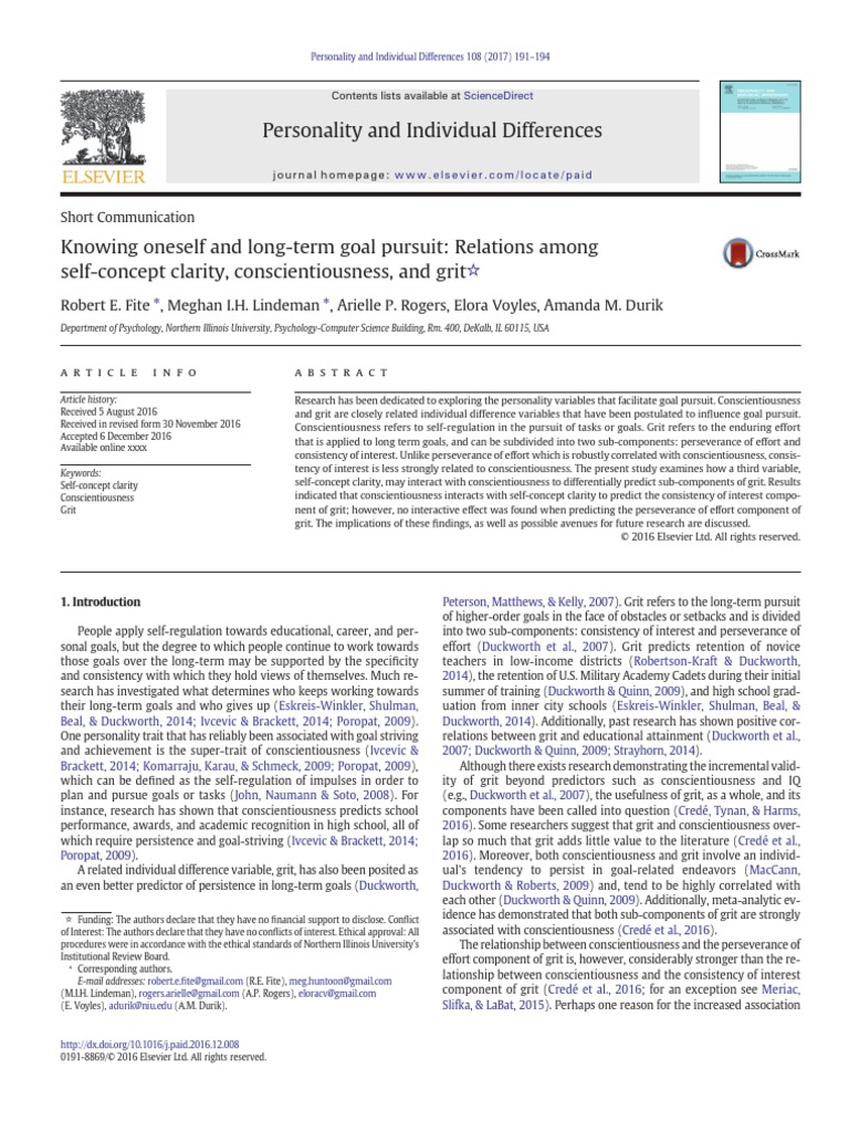 Personality and Individual Differences | PDF | Grit (Personality Trait ...
