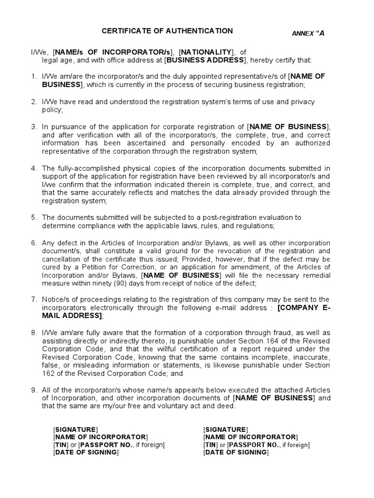 Certificate of Authentication | PDF | Common Law | Government