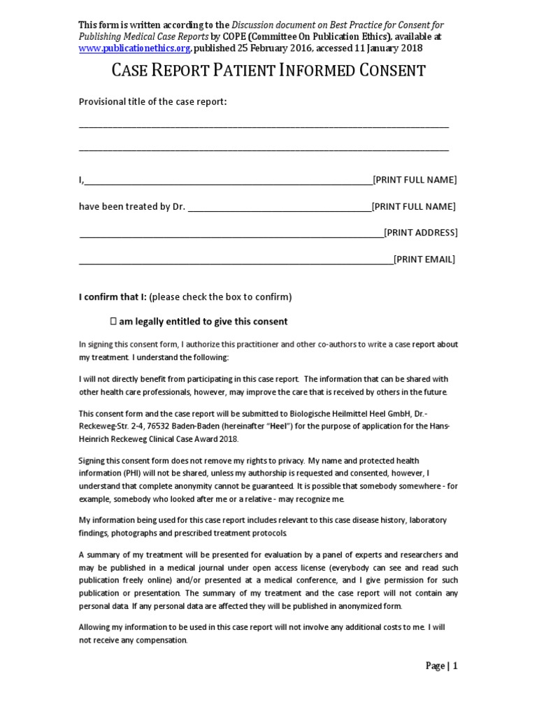 Patient Consent Form for Medical Case Report | PDF | Case Report ...