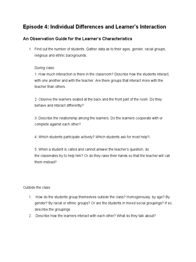 Episode 4: Individual Differences and Learner's Interaction: An ...