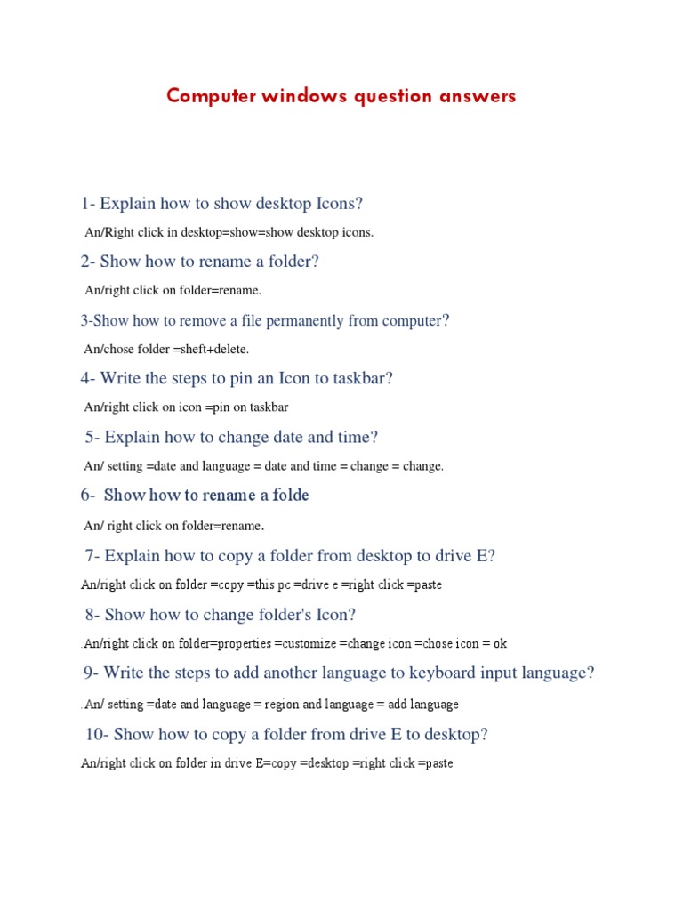 Computer Windows Question Answers | PDF | Icon (Computing) | Software ...