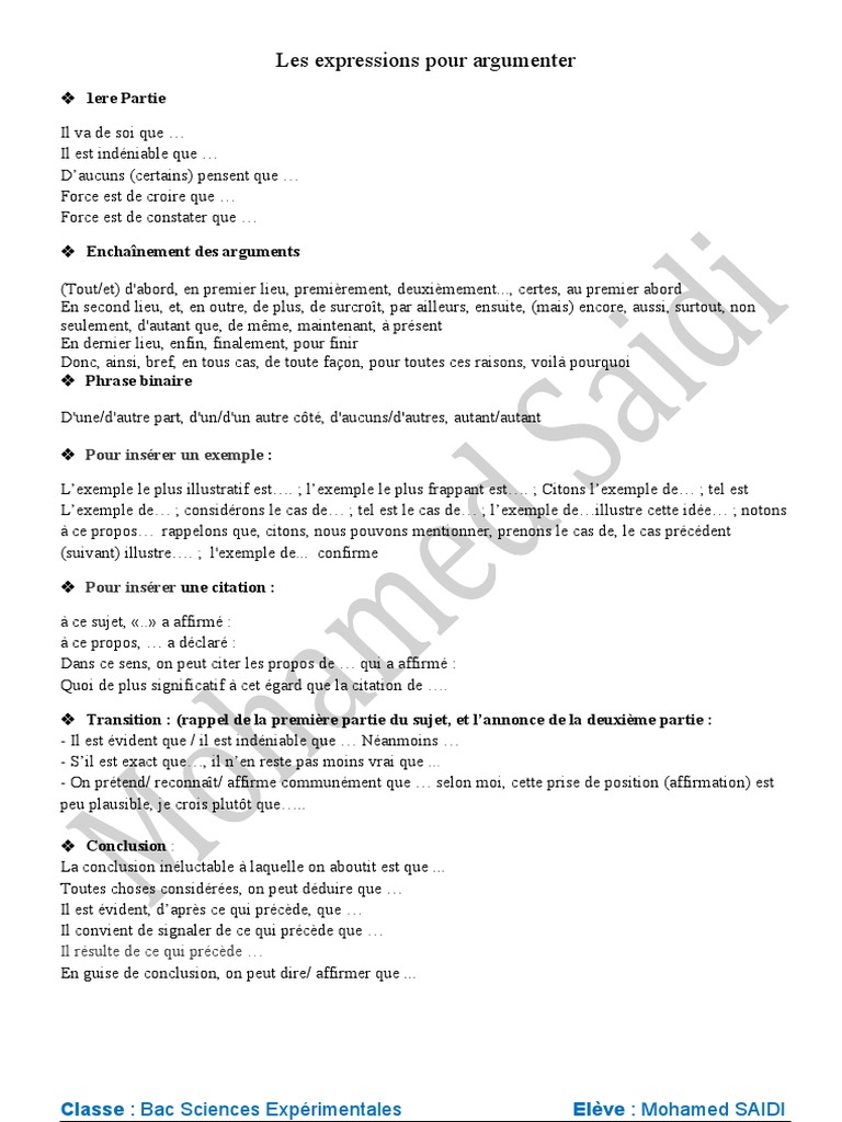 Les Expressions Pour Argumenter | PDF