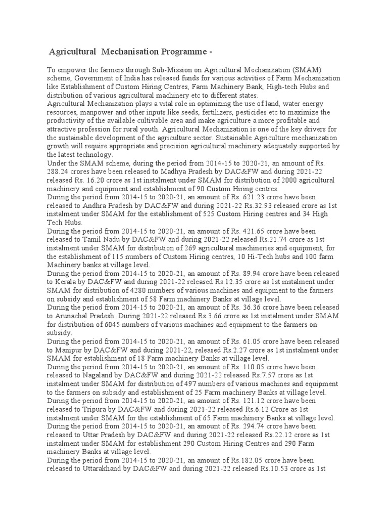 Agricultural Mechanisation Programme | PDF | Agriculture | Agricultural ...