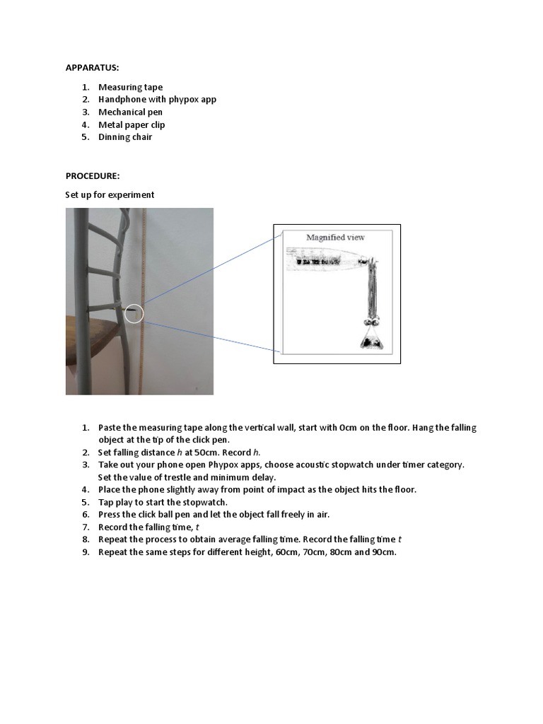 Free Fall Experiment Procedure | PDF