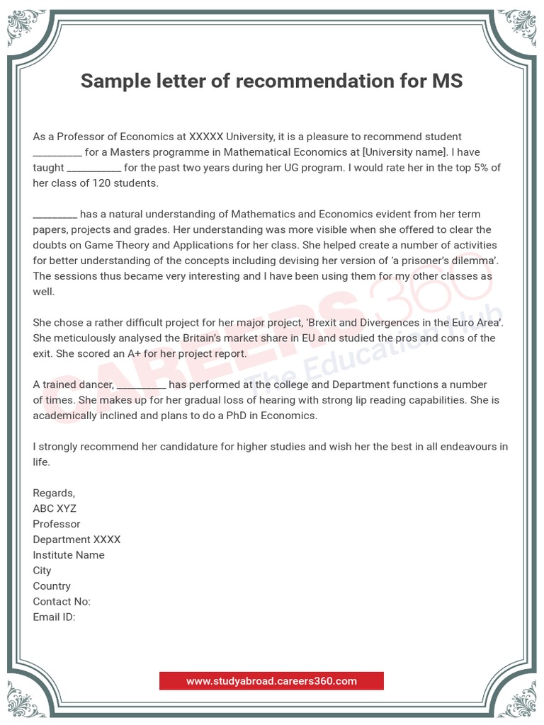 Sample Letter of Recommendation For MS | PDF | Career & Growth | Art