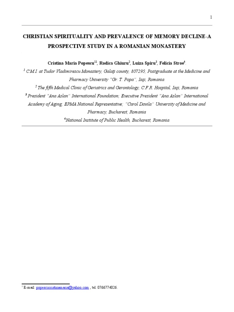 Christian Spirituality and Prevalence of Memory Decline | PDF ...