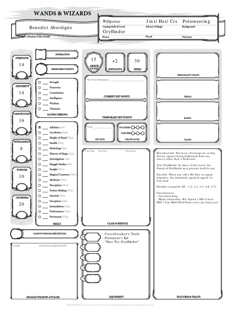 W&W Classic Character Sheet by Blaze | PDF | Magician (Fantasy) | Role ...