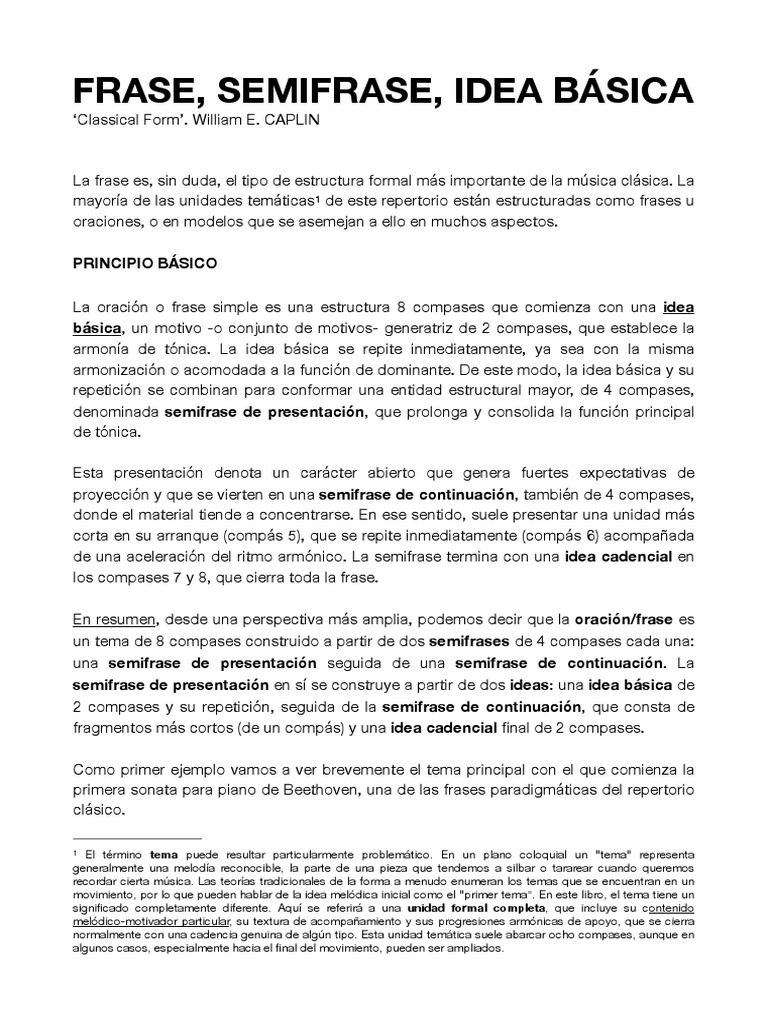 Frase, Semifrase, Idea Básica. William E. Caplin | PDF | Ritmo | Armonía