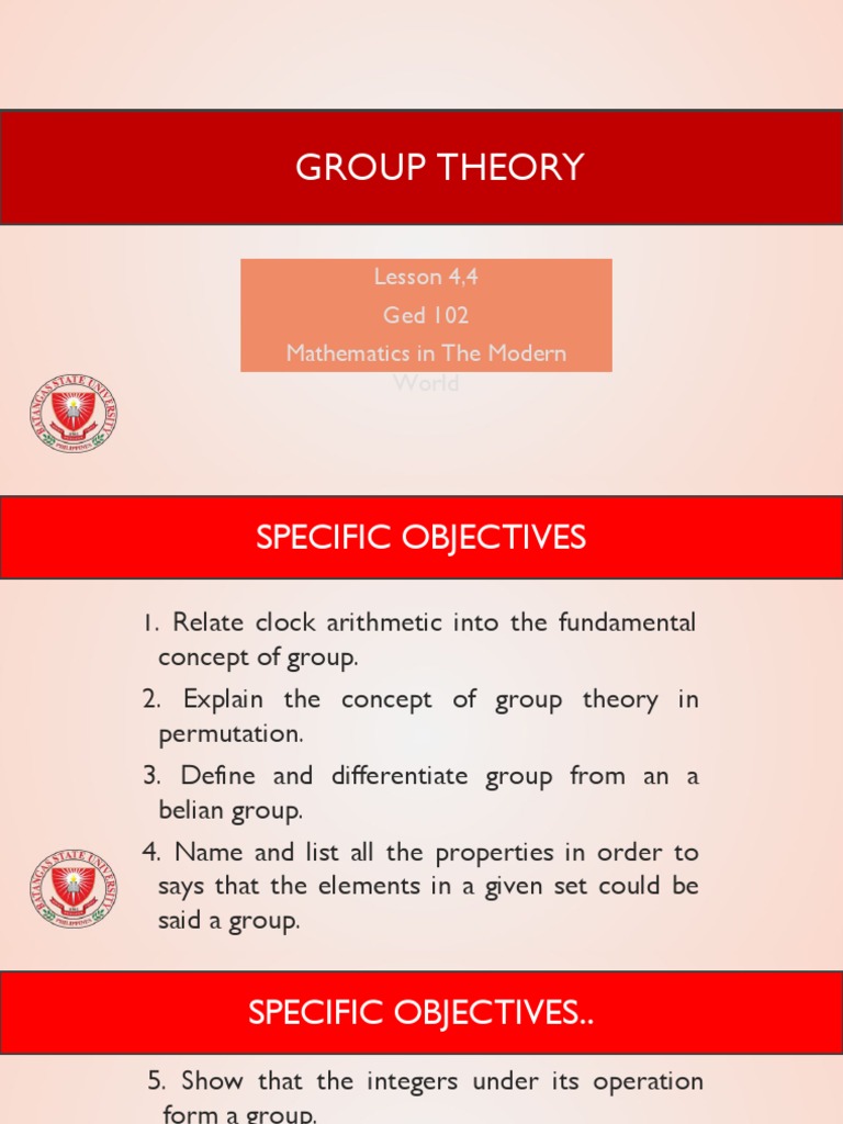 Group Theory: Lesson 4,4 Ged 102 Mathematics in The Modern World | PDF ...
