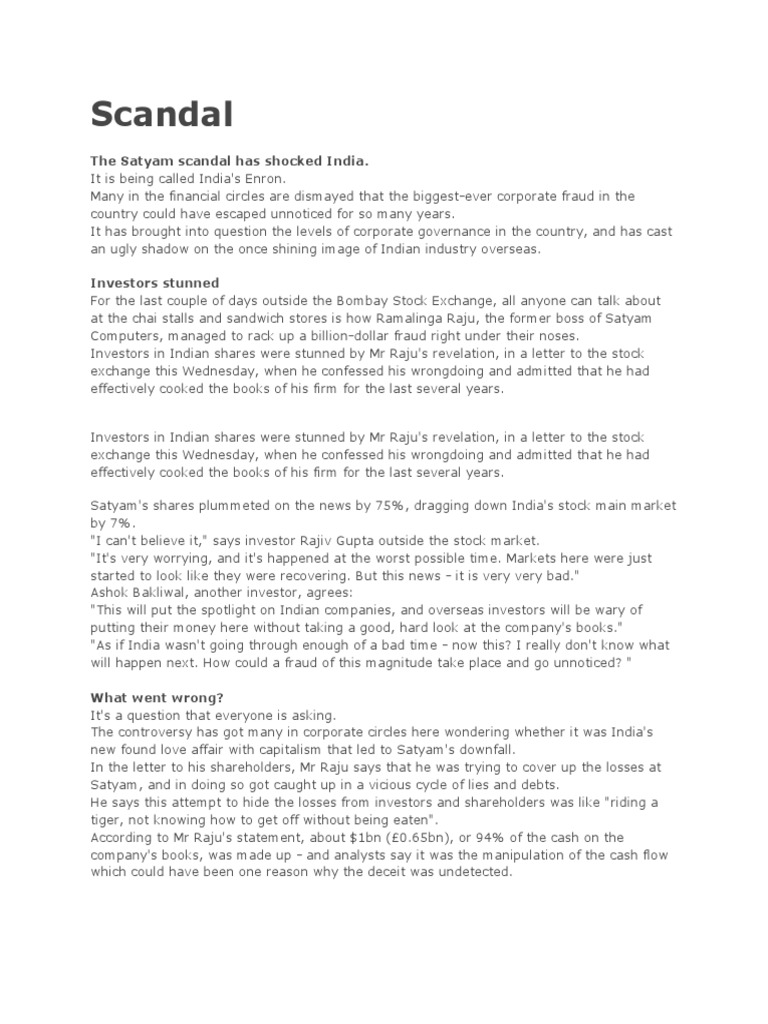 The Satyam Scandal Has Shocked India | PDF | Economies | Business