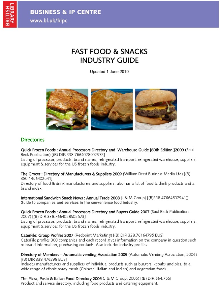 Fast Food & Snacks Industry Guide | PDF | Fast Food | Fast Food Restaurants