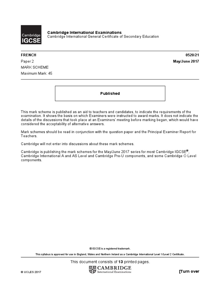Cambridge International Examinations: French 0520/21 May/June 2017 ...
