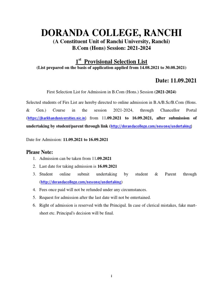 Doranda College B.Com Admission List 2021 | PDF | Titles | Statistics ...