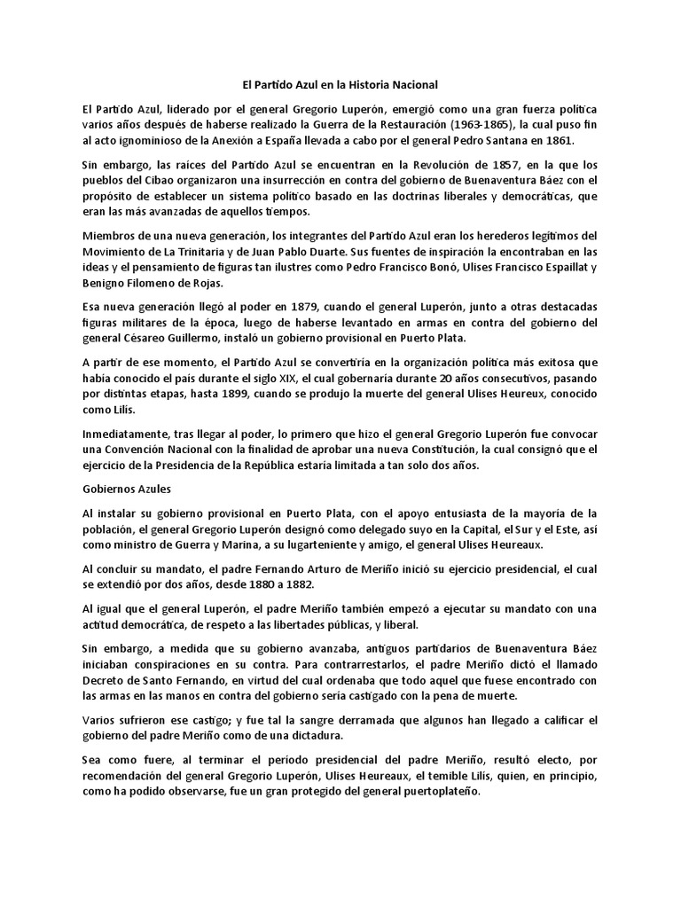 El Partido Azul en La Historia Nacional | PDF | República Dominicana