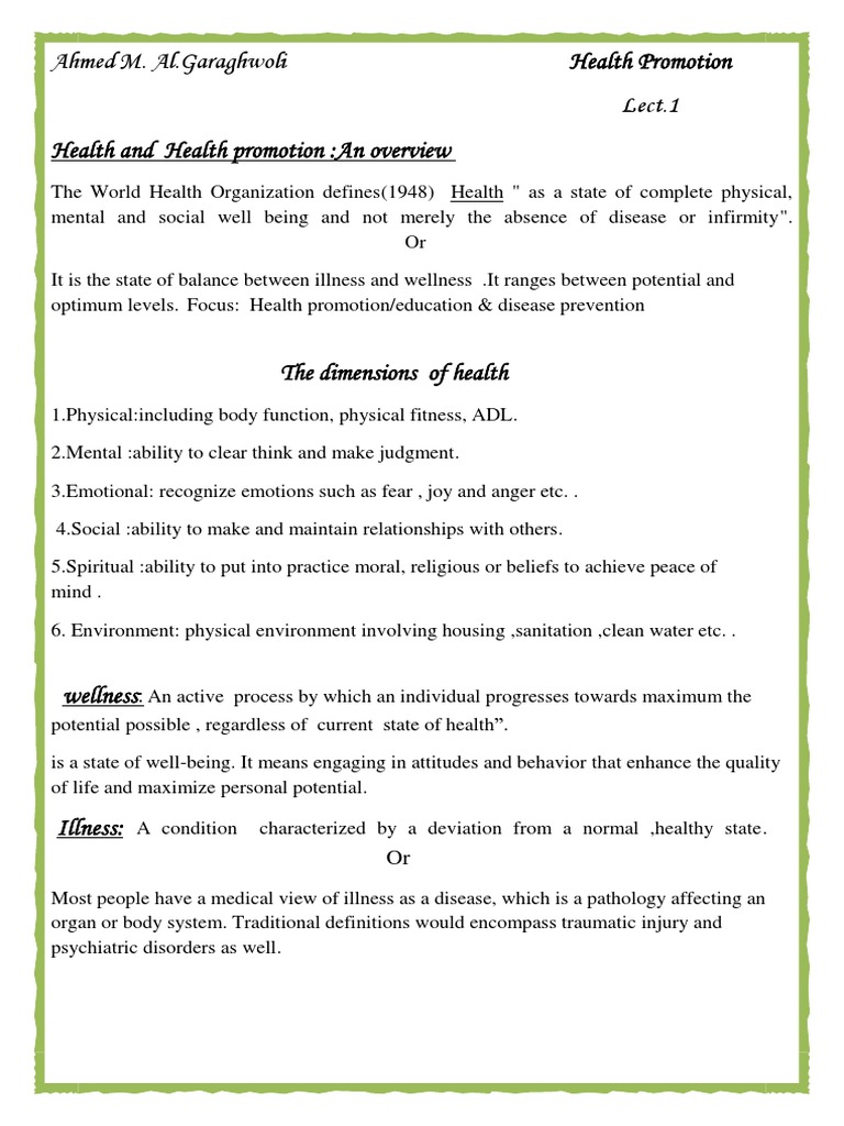 1 Health Promotion An Overview | PDF | Preventive Healthcare | Health ...