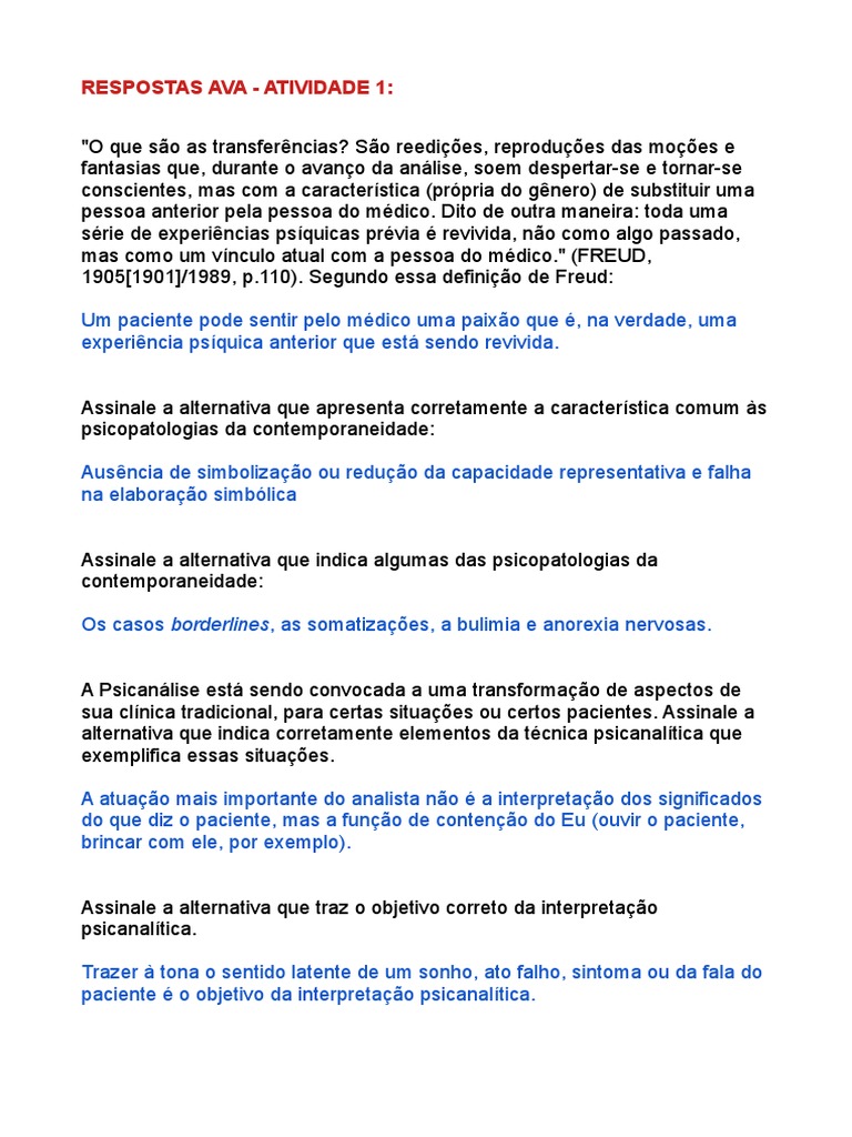 Respostas AVA - Atividade 1 | PDF